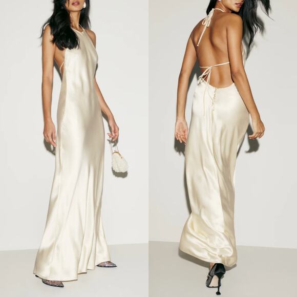 Reformation | Dresses | Reformation Ivory Fior Di Latte Jeany Silk Dress S New Satin Halter Maxi ...